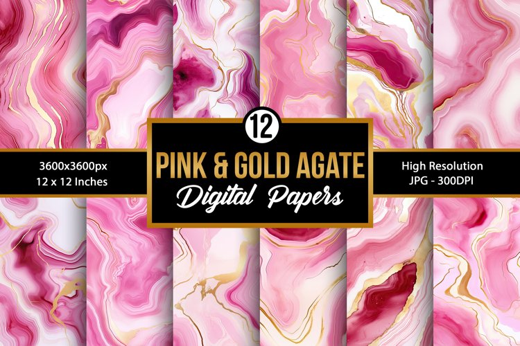 Pink and Gold Agate Pattern Digital Papers