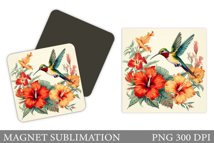 Hummingbird Magnet Sublimation. Bird Flowers Magnet Design