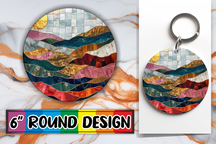 Luxe Landscape Keychain Marvels: Gold Mosaic Designs