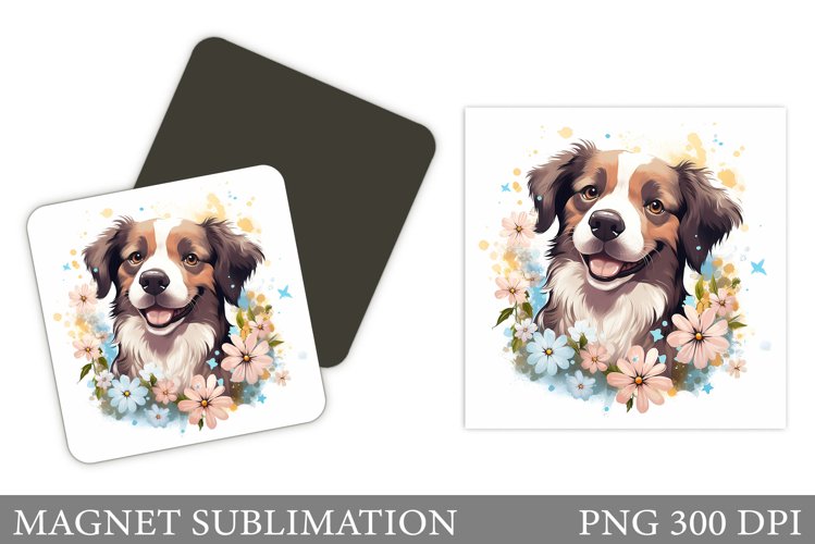 Cute Dog Magnet Design. Dog Flowers Magnet (3126269)