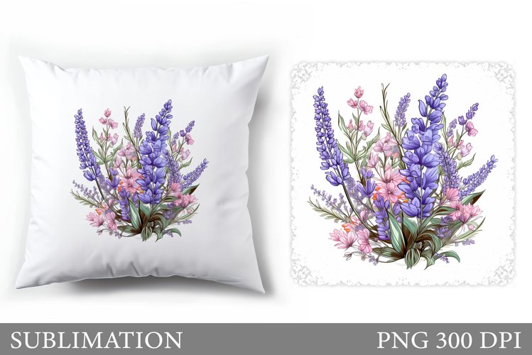 Lavender Pillow Design. Flowers Sublimation