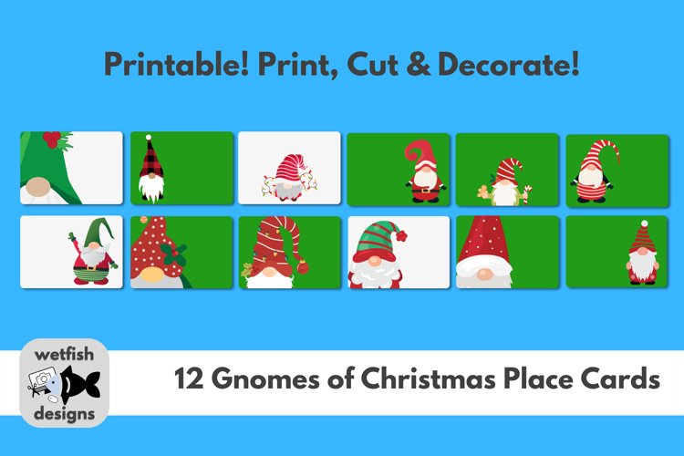 12 Gnomes of Christmas Table Place Cards, PNG 300dpi
