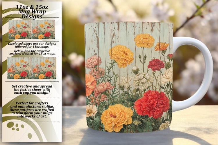 Classic Flower Pattern Mug Wrap Design 15oz (3365772)