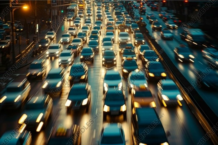 Rush hour traffic on city streets at dusk