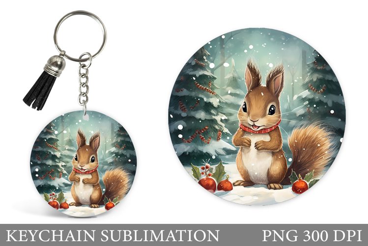 Squirrel Keychain Sublimation. Winter Squirrel Keychain