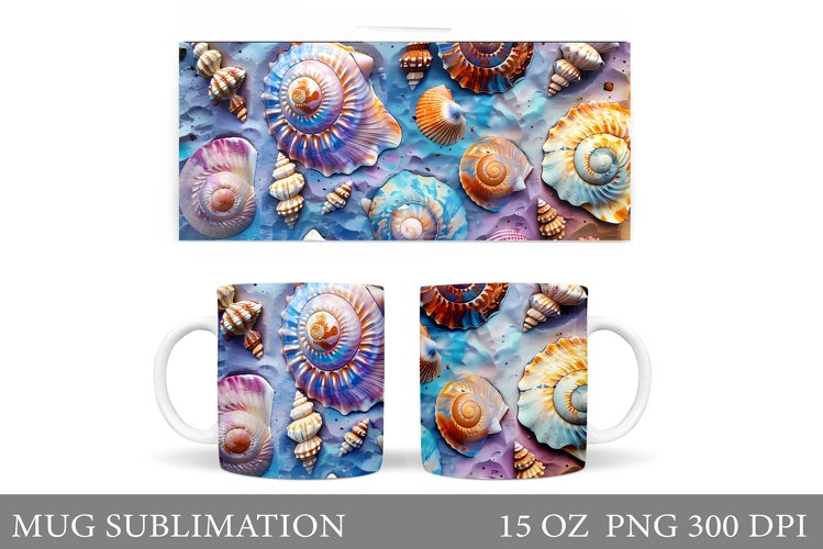 Seashell Mug Sublimation. Sea Mug Wrap Design (3334919)