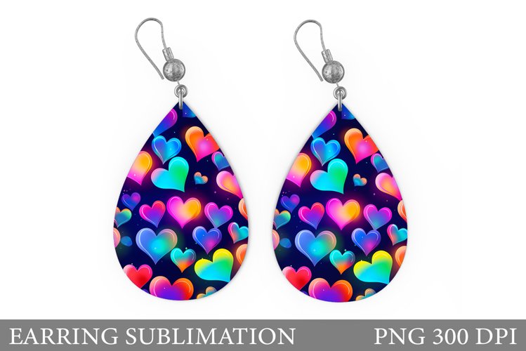 Hearts Earring Design. Rainbow Hearts Teardrop Earring