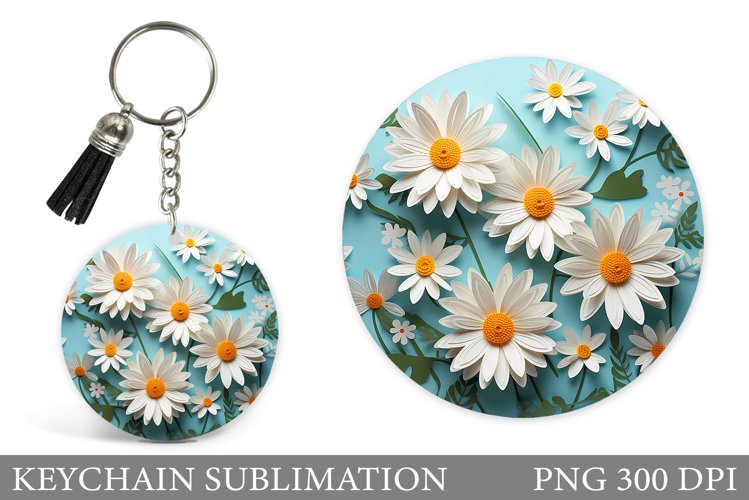 Daisy Keychain Design. Paper Flowers Round Keychain