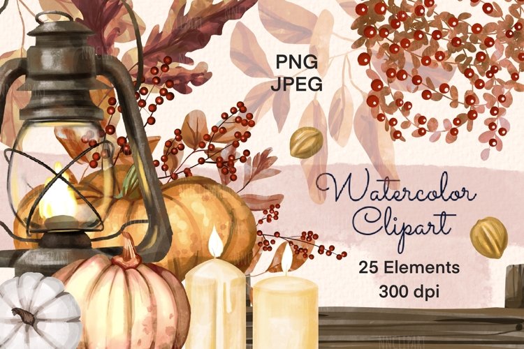 Halloween watercolor clip art. Autumn pumpkins (1548746) | Clipart ...