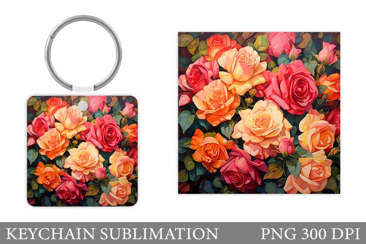 Rose Keychain Design. Flowers Square Keychain (3056432)