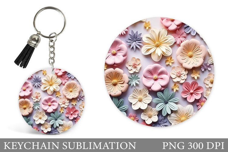 3D Daisy Flowers Keychain. Flowers Keychain Sublimation