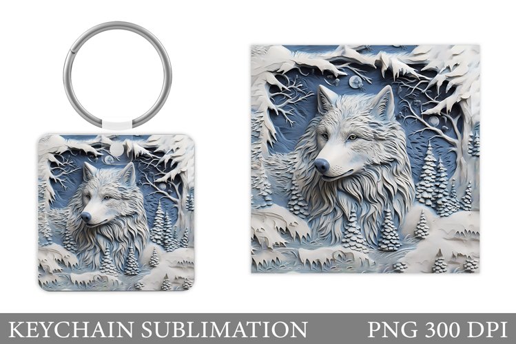 Winter Wolf Keychain Design. Wolf Keychain Sublimation