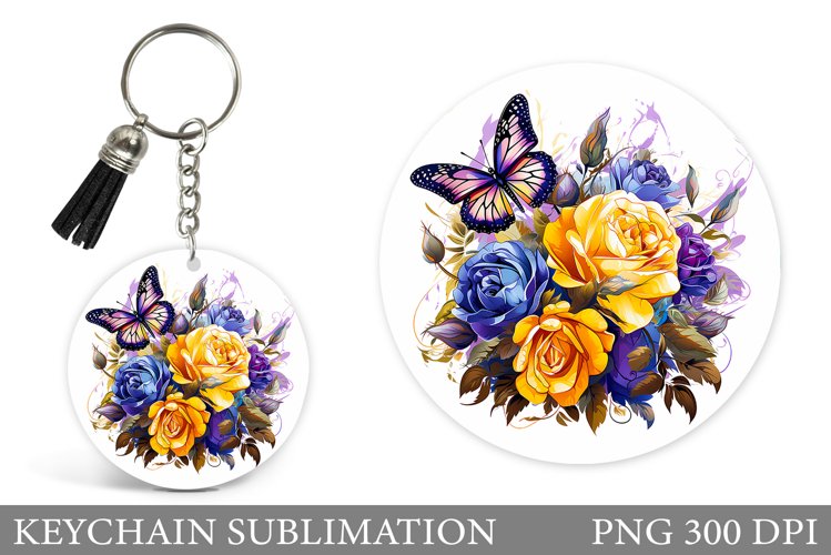 Butterfly Keychain Sublimation. Flowers Keychain (3644203)