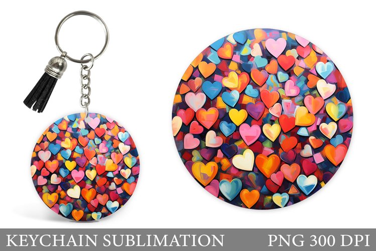 Hearts Keychain Sublimation. Hearts Round Keychain Design