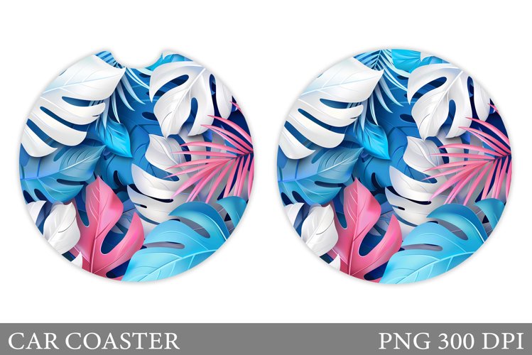 Tropical Leaves Car Coaster. Tropical Car Coaster Design