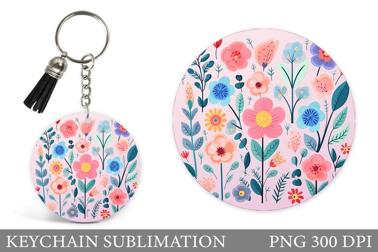 Flowers Keychain Sublimation. Flowers Round (3121554)