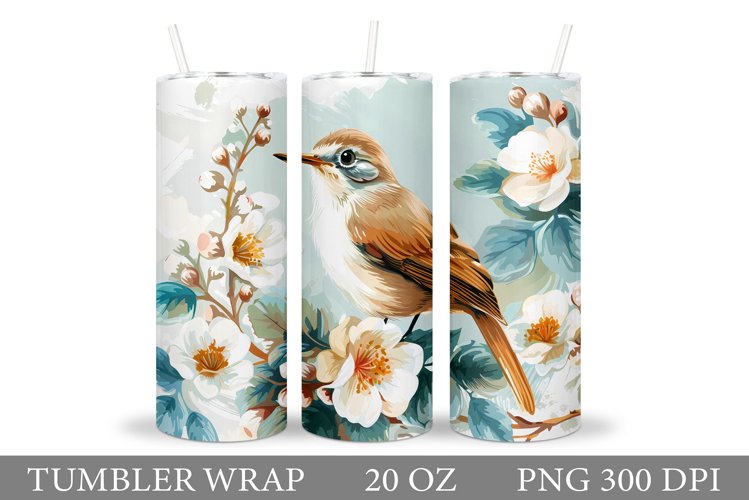 Bird Tumbler Sublimation. Flowers Tumbler Design