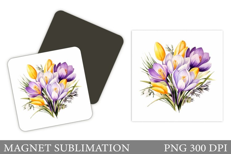 Crocus Flowers Magnet Design. Spring Magnet Sublimation