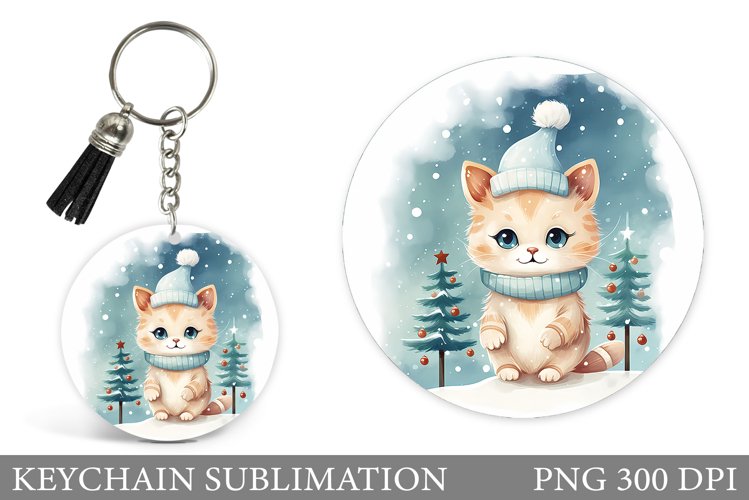 Christmas Cat Keychain. Winter Cat Keychain (2885341)