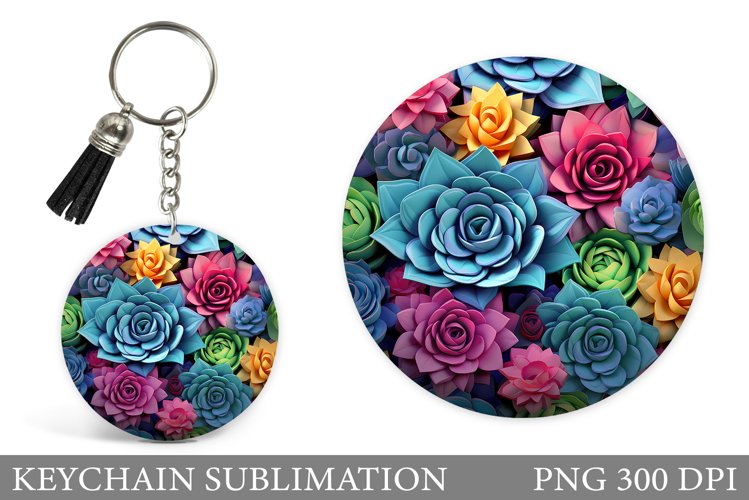 Succulents Keychain Design. Flowers Keychain Sublimation