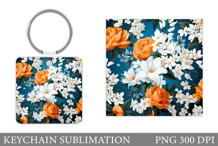Square Keychain Flowers. Flowers Keychain Sublimation