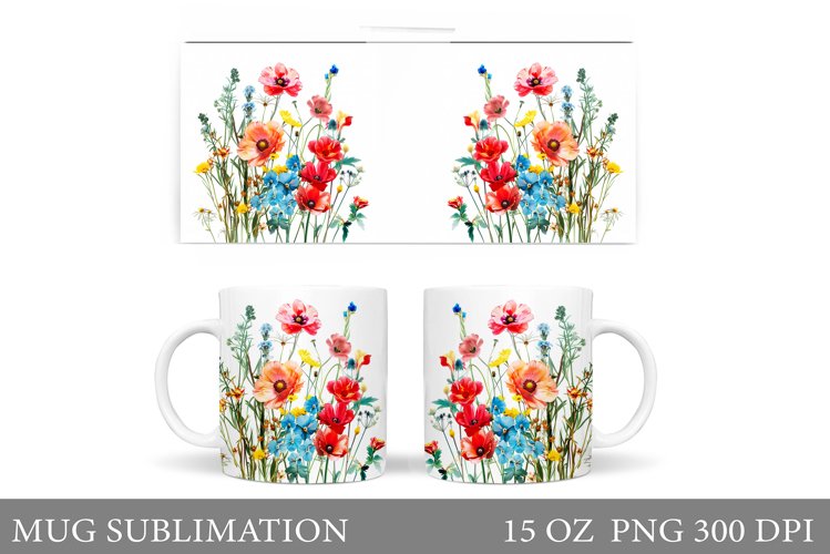 Wildflowers Mug Sublimation. Flowers Mug Wrap (3443679)