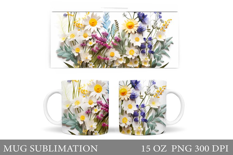 Wildflowers Mug Wrap Design. 3D Flowers Mug Wrap (3193354)