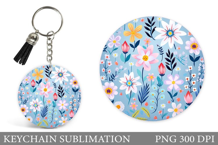 Flowers Keychain Sublimation. Daisy Flowers Round (3121555)