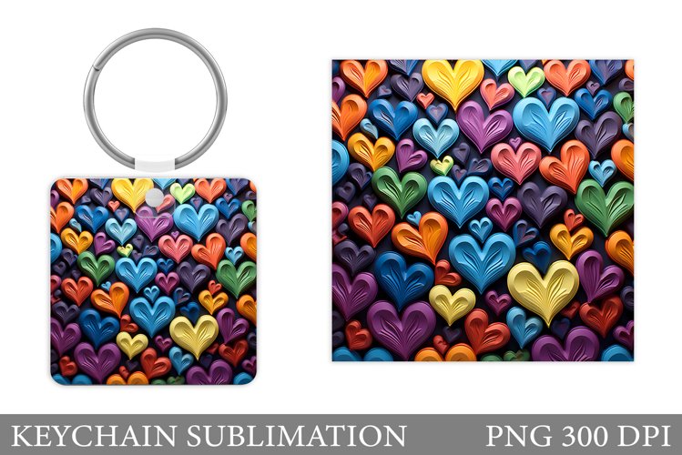 Colorful Hearts Keychain. Hearts Keychain Sublimation