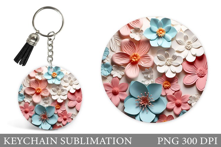 Flowers Keychain Sublimation. 3D Flower Round Keychain