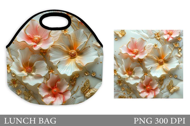 Flowers Leather Lunch Bag. 3D Flowers Lunch Bag (3497151)