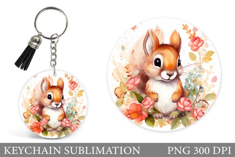 Squirrel Keychain Sublimation. Squirrel Flowers Keychain