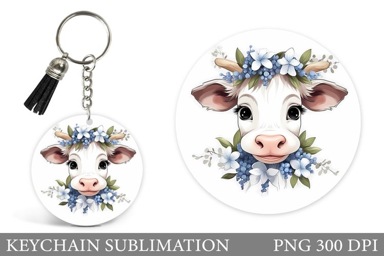 Cute Cow Keychain. Cow Round Keychain Sublimation (3647760)