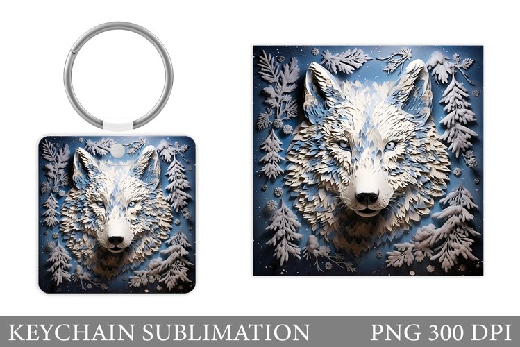 Winter Wolf Keychain. Wolf Keychain Sublimation