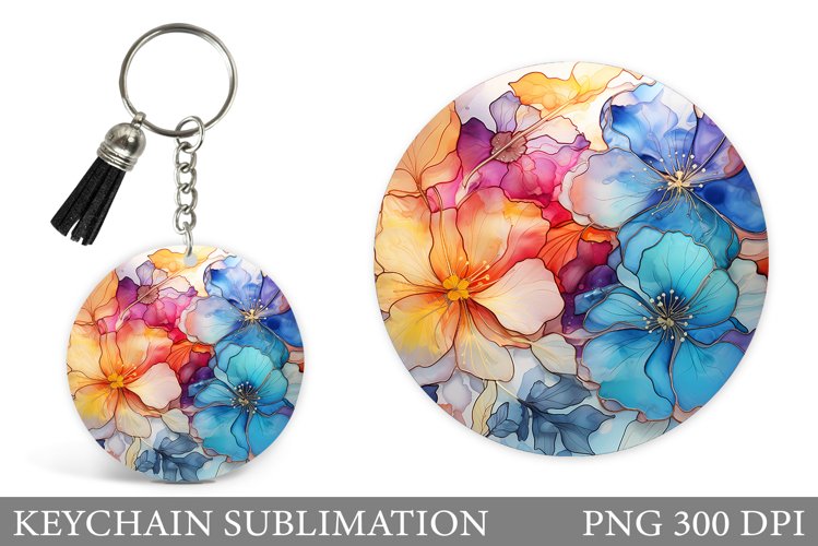 Flowers Keychain Sublimation. Flowers Round (3306566)