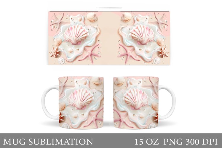 Seashell Mug Sublimation. Sea Mug Wrap Design (3477359)