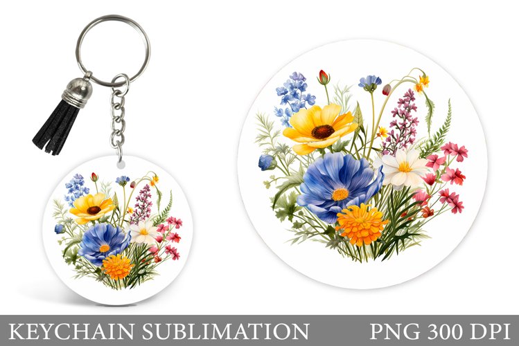 Flowers Keychain Sublimation. Flowers Round (3531425)
