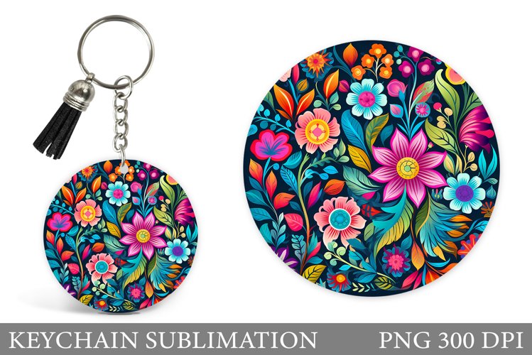 Flowers Keychain Design. Round Keychain Flowers (3531410)