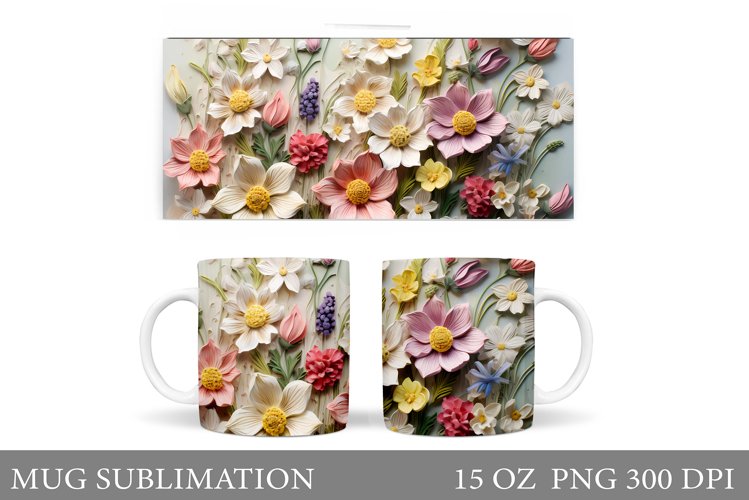 3D Flowers Mug Sublimation. Flowers Mug Wrap (3578901)