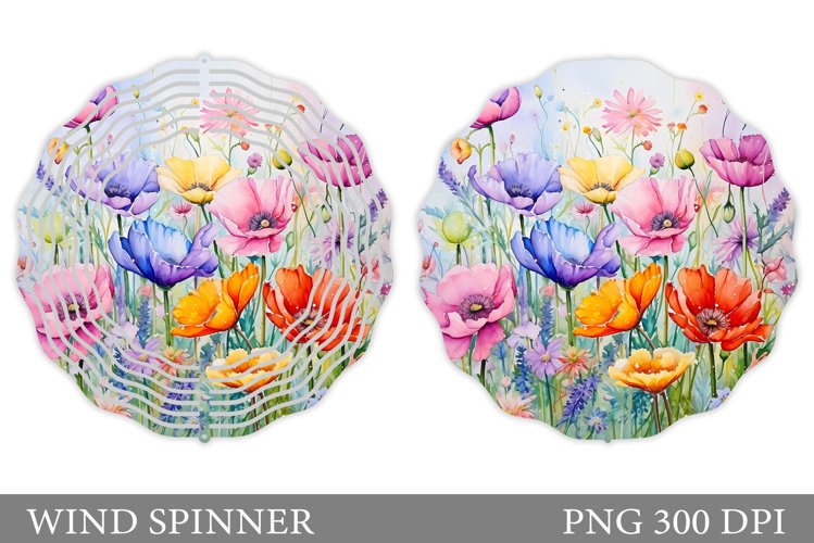 Flowers Wind Spinner Design. Watercolor Flowers (3056387)
