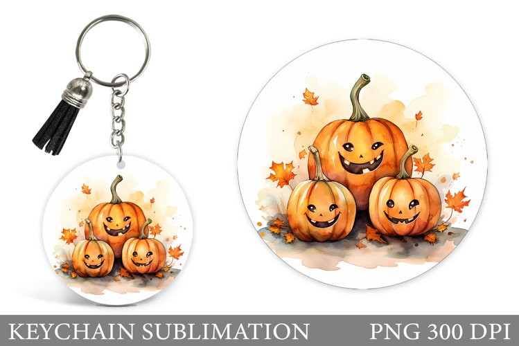 Cute Pumpkins Keychain. Cute Halloween Round Keychain Design