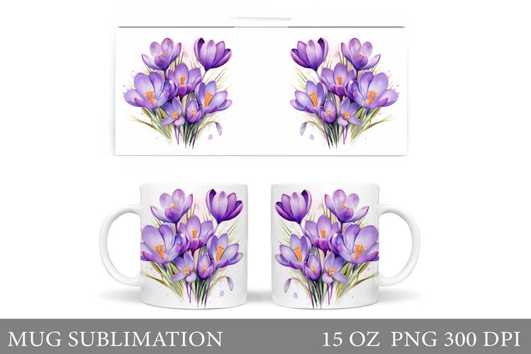 Flowers Crocus Mug Design. Spring Mug Wrap Template