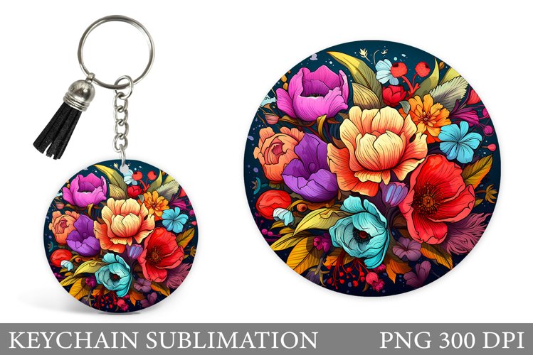 Flowers Keychain Design. Round Keychain Flowers (3845106)