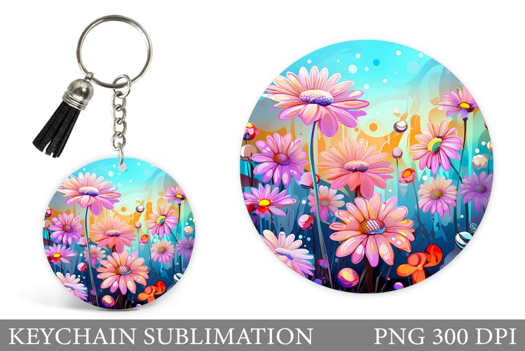 Daisy Flowers Keychain. Flowers Round Keychain (3126082)
