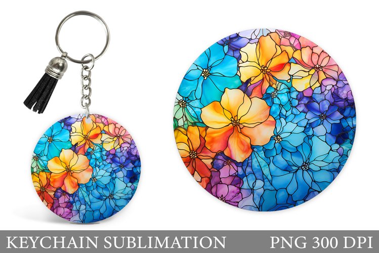 Flowers Keychain Sublimation. Flowers Round (3306564)
