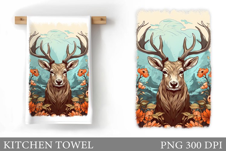 Deer Kitchen Towel. Deer Flowers Kitchen Towel Design