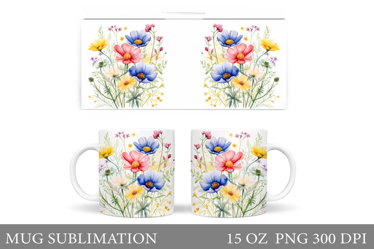 Flowers Mug Sublimation. Wildflowers Mug Design (3634944)