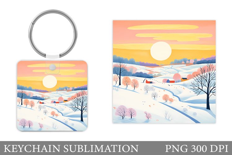 Winter Landscape Keychain. Winter Keychain Sublimation