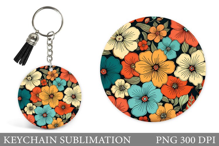 Daisy Flowers Keychain Design. Flowers Round (3293894)