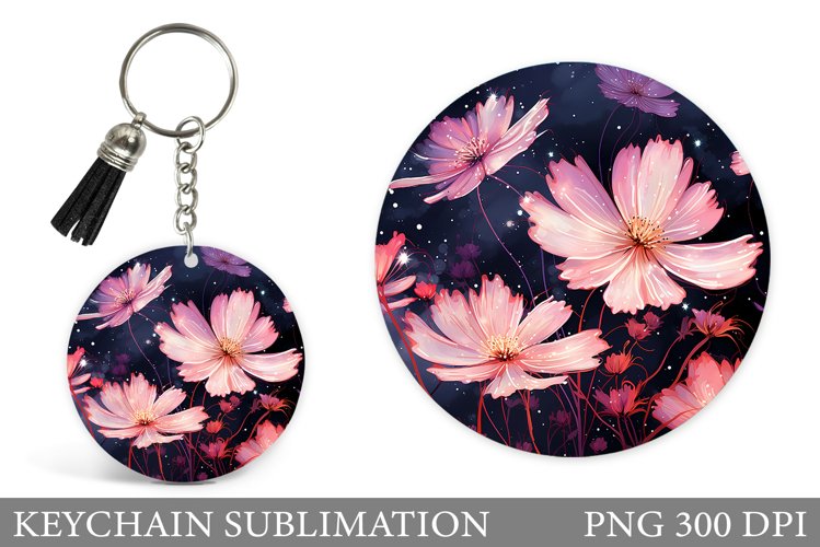 Flowers Keychain Sublimation. Flowers Round (3049782)